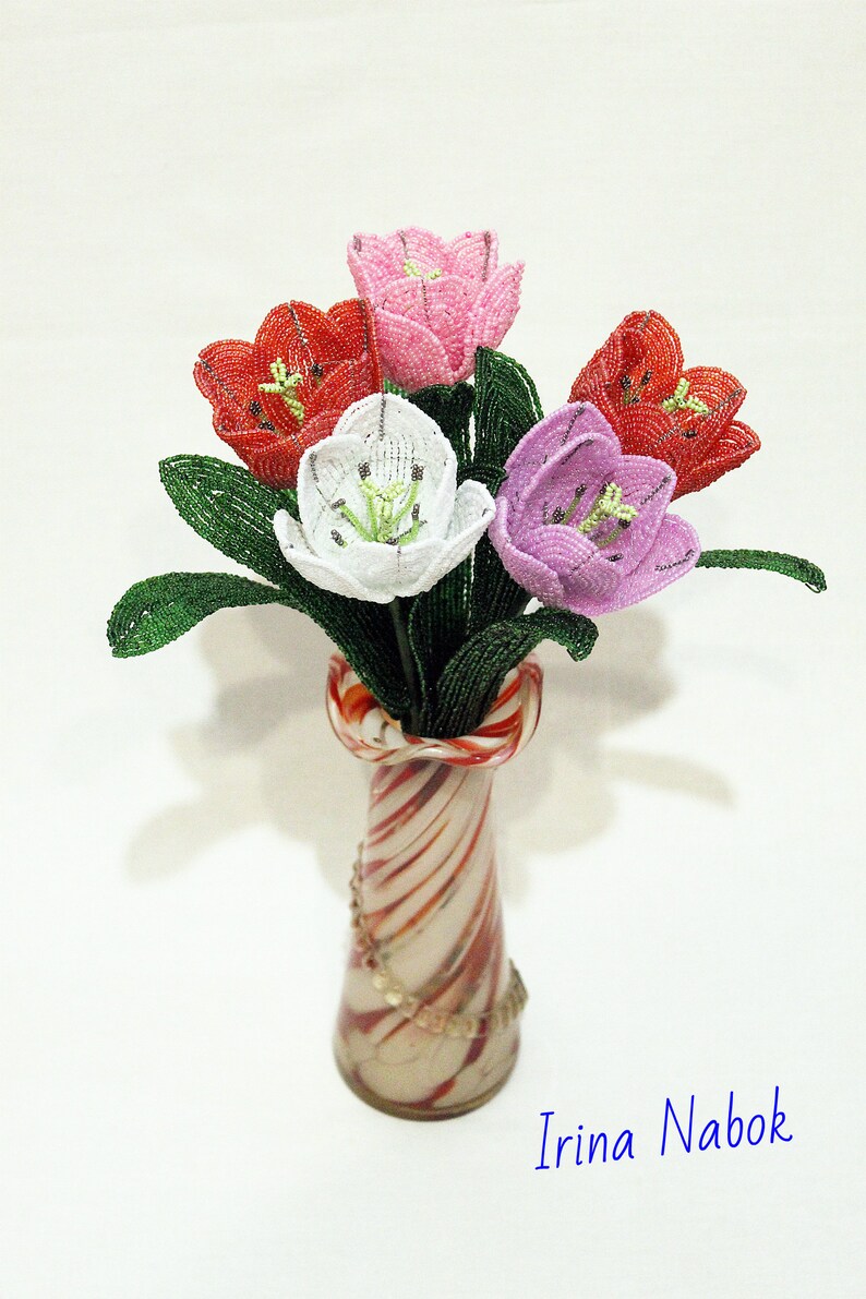 Set of 5 Tulips French Beaded Flower Tulip Spring Flowers | Etsy