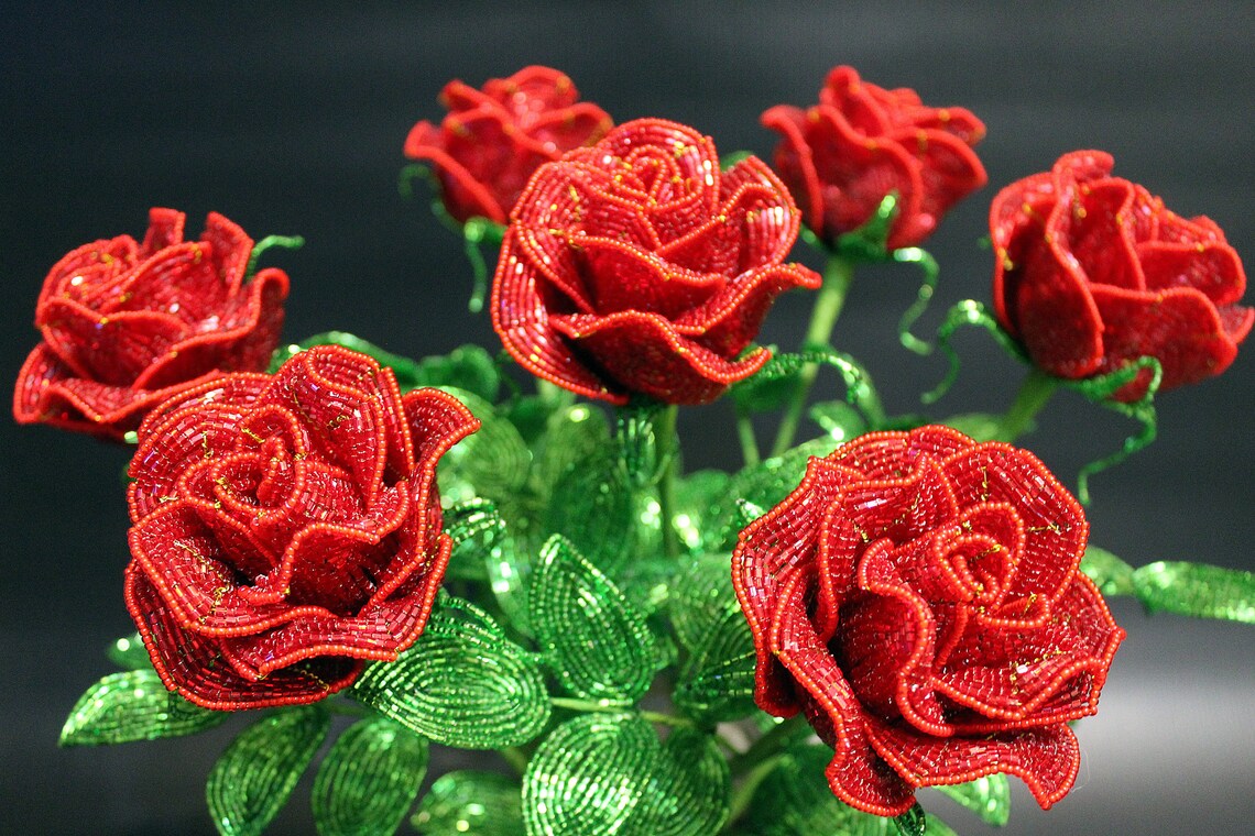 Beaded Flowers Bouquet of Roses From Beads Beaded Roses - Etsy