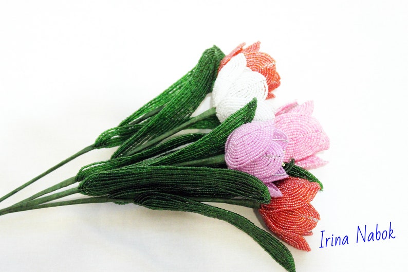 Set of 5 Tulips French Beaded Flower Tulip Spring Flowers | Etsy