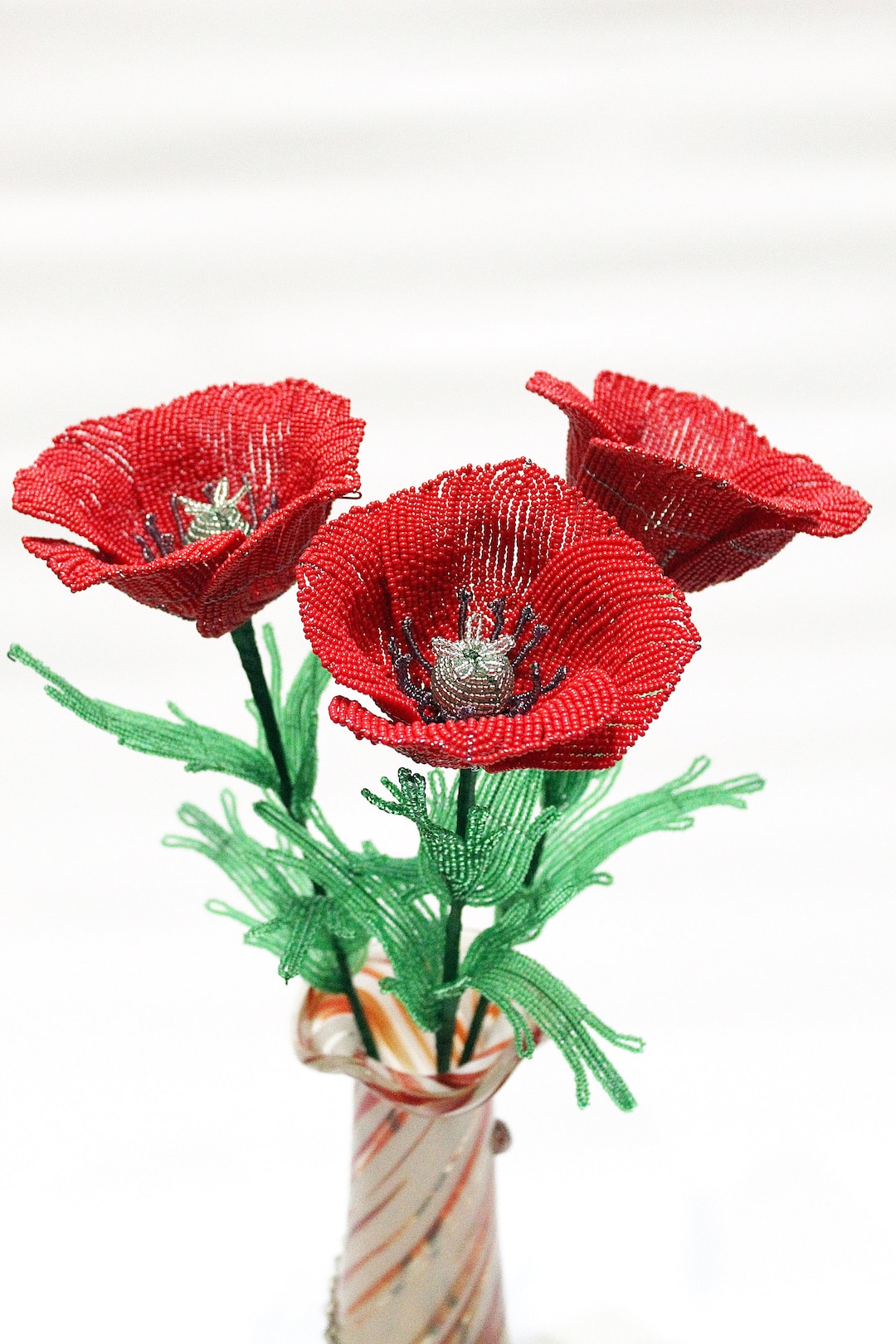 Red Poppies, French Beaded Flower, Beaded Poppies, Artificial Poppies ...