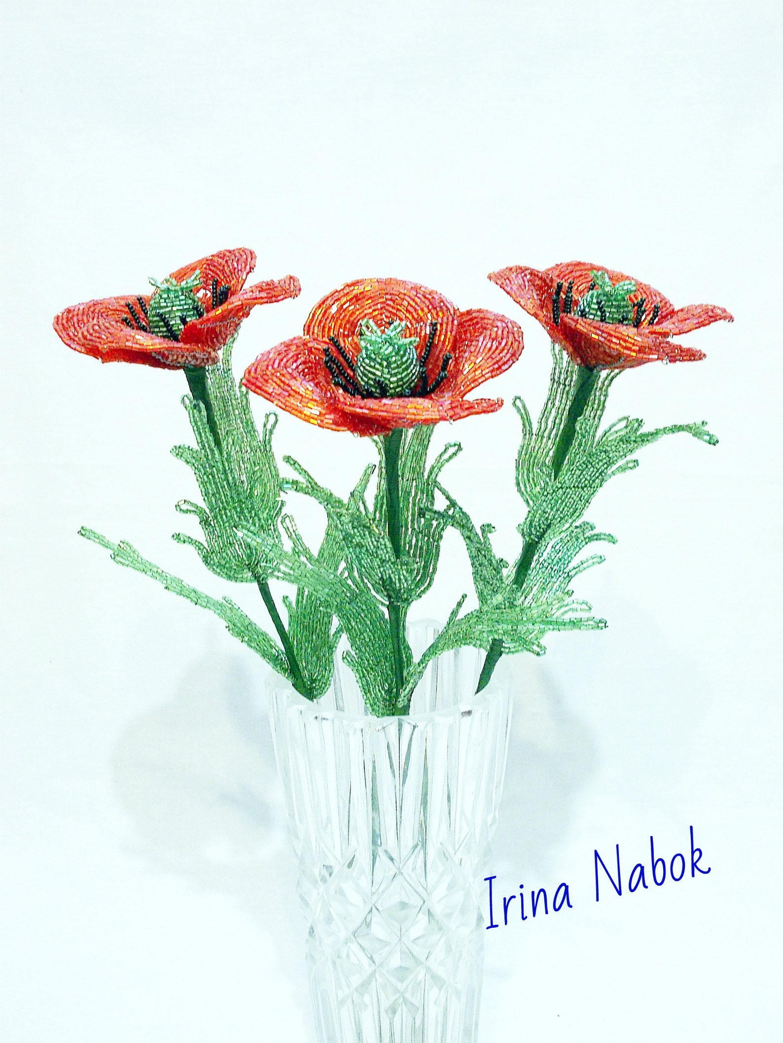 Red poppies set of 3 poppies French beaded flowers beaded | Etsy