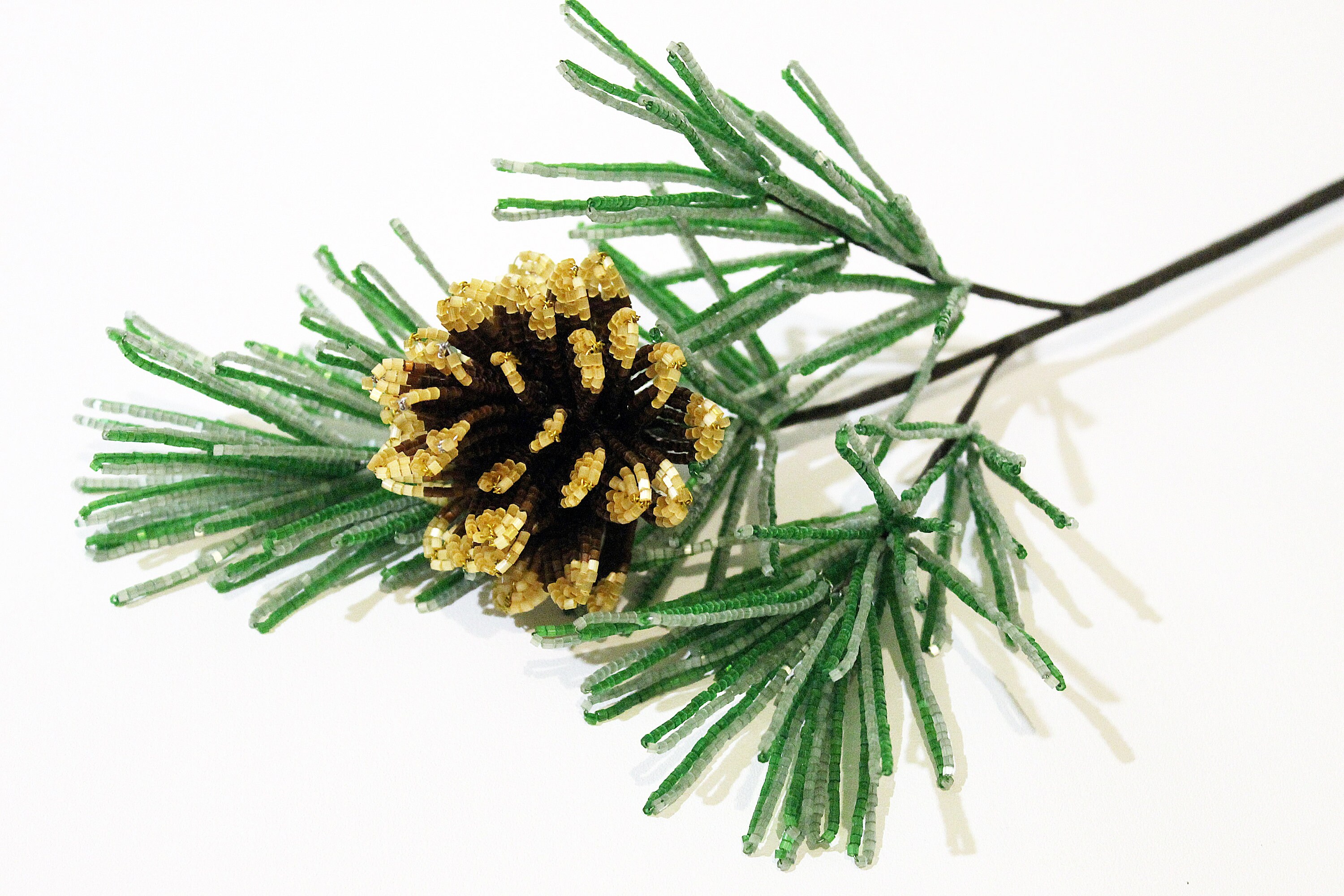 Pine Cone Beaded Branch Pine Branch French Beaded Flower | Etsy