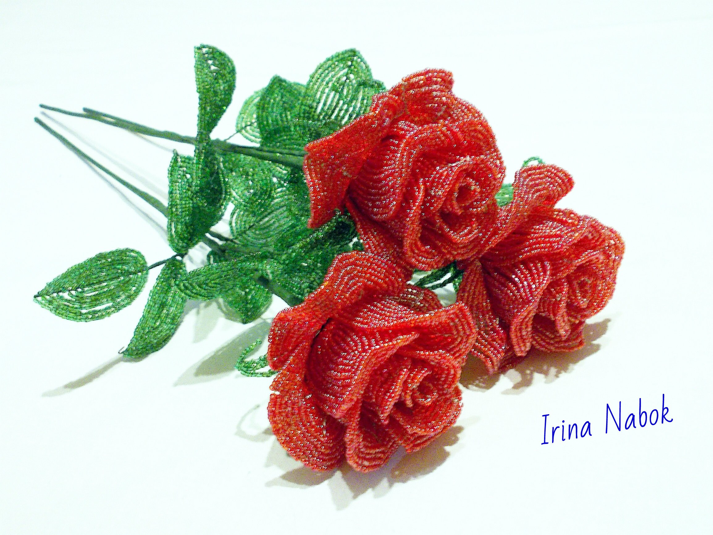 Set of 3 roses beaded roses beaded flowers artificial | Etsy