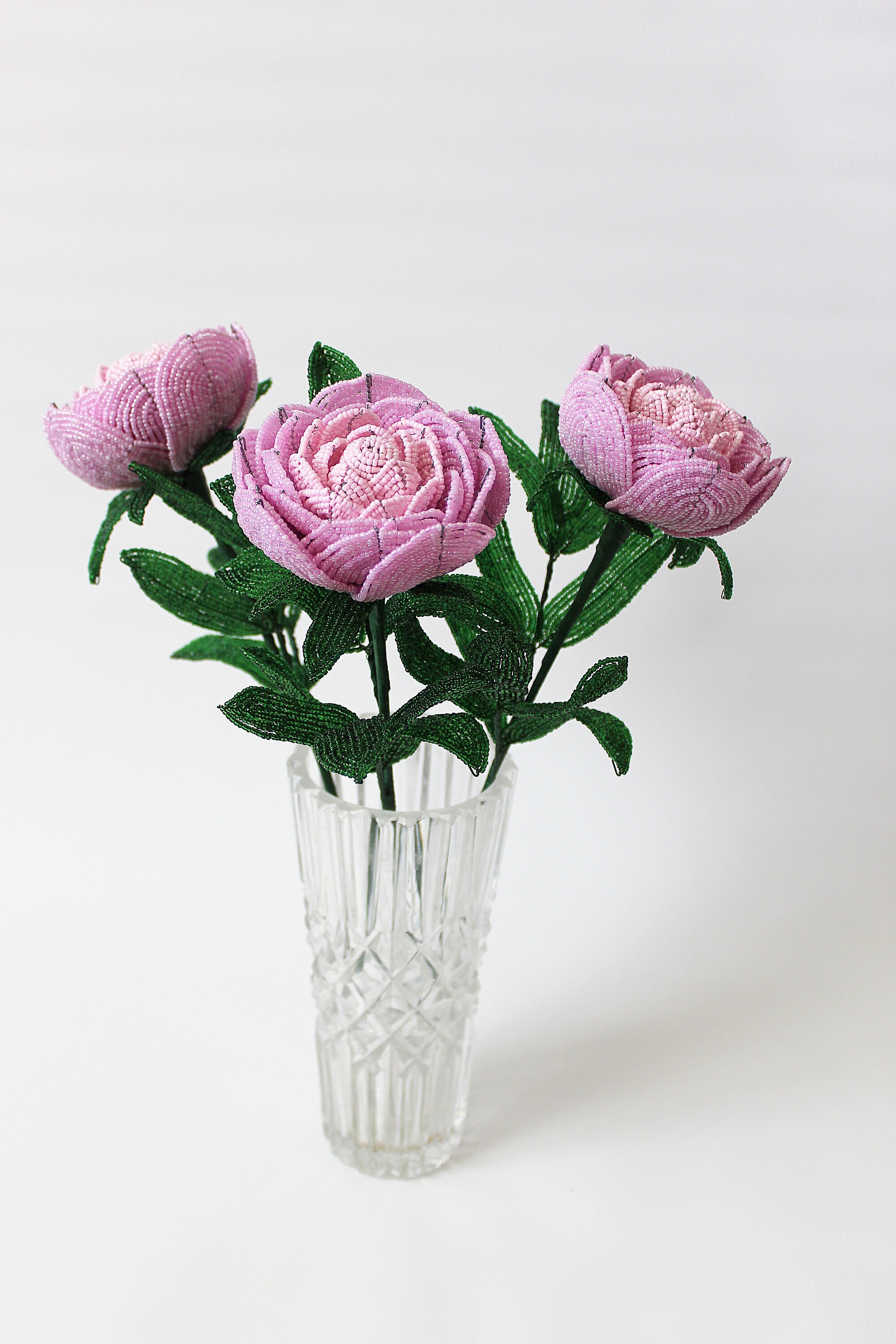 3 Peony Stems Set of 3 Peonies Peony Bouquet Beaded - Etsy