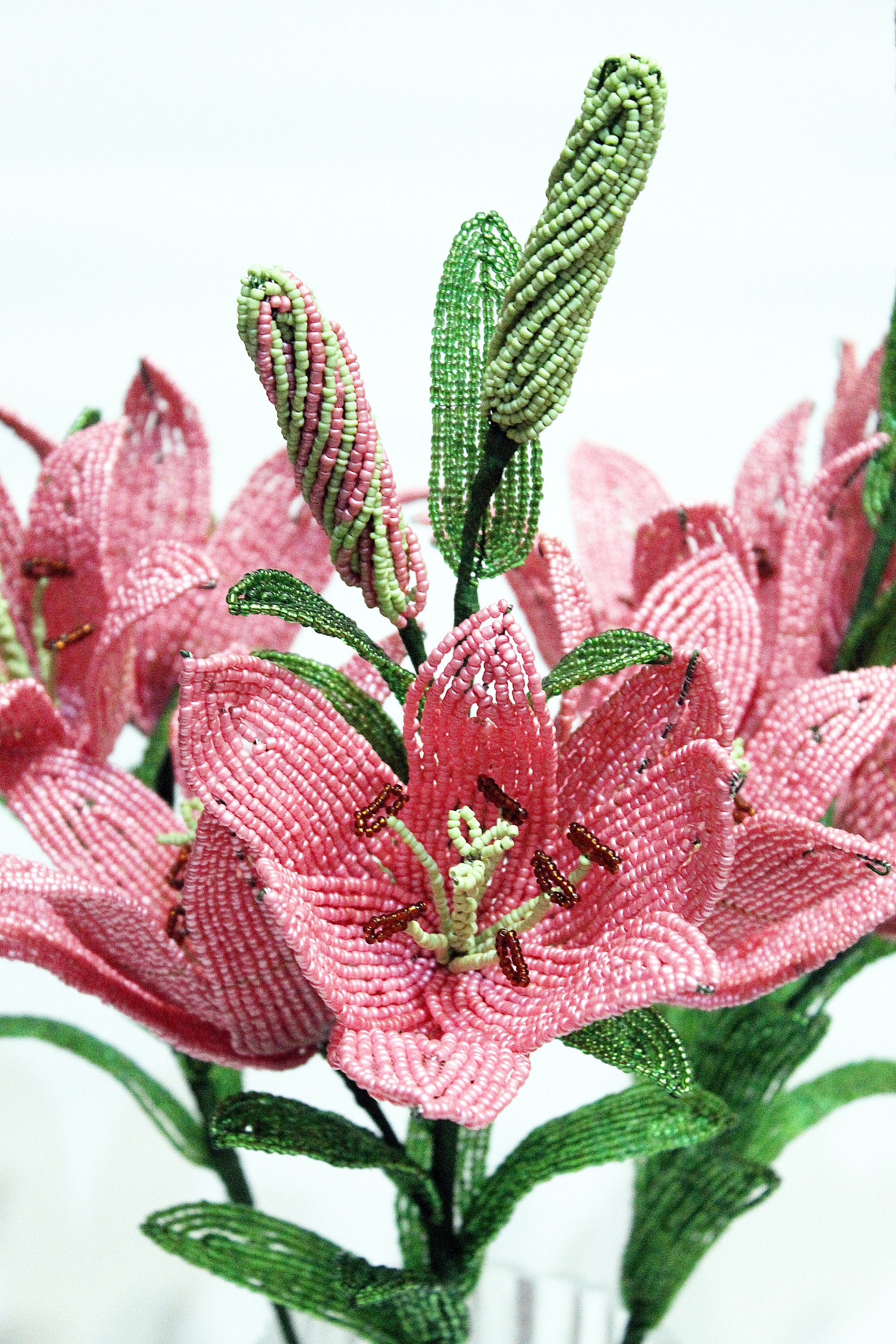 Bouquet of 3 branches of lilies french beaded flower beaded | Etsy