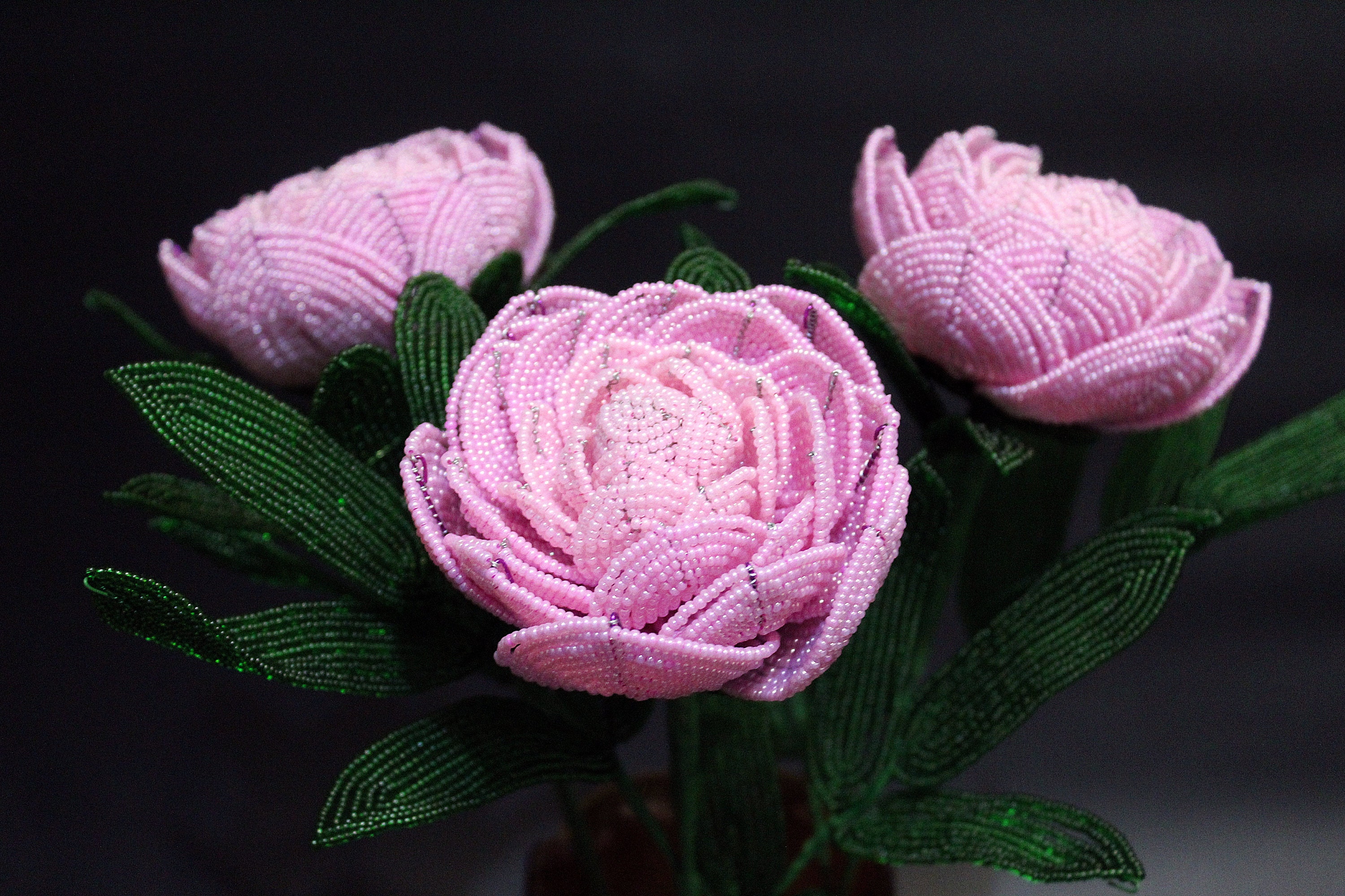 3 Peony Stems Set of 3 Peonies Peony Bouquet Beaded - Etsy