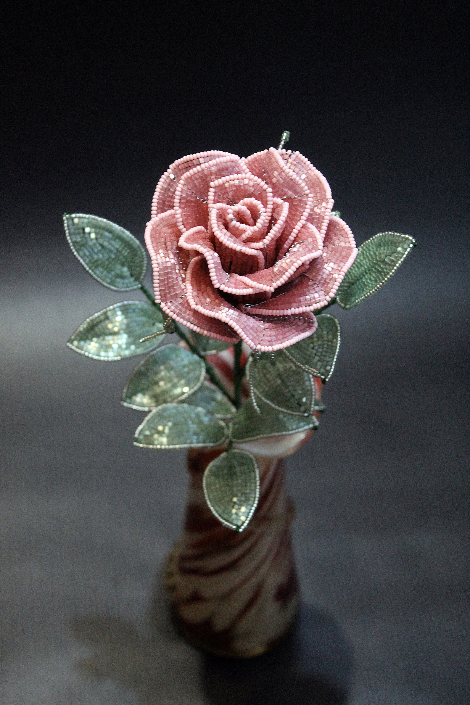 Beaded Rose Pink Rose Beaded Flower French Beaded Flower - Etsy