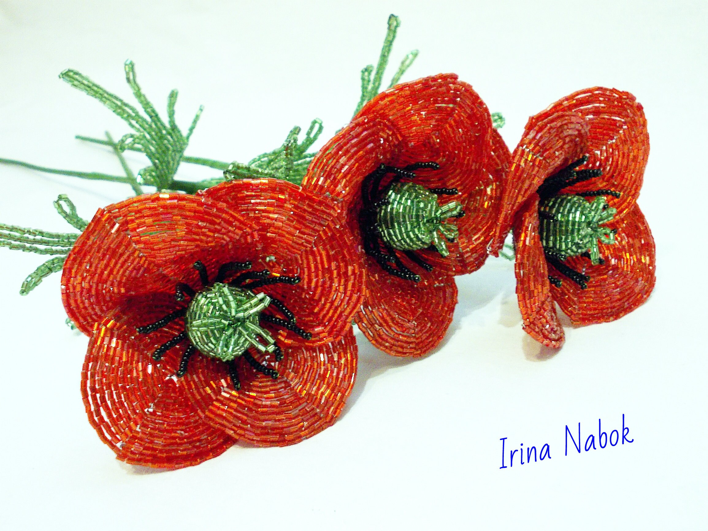 Red Poppies Set of 3 Poppies French Beaded Flowers Beaded - Etsy