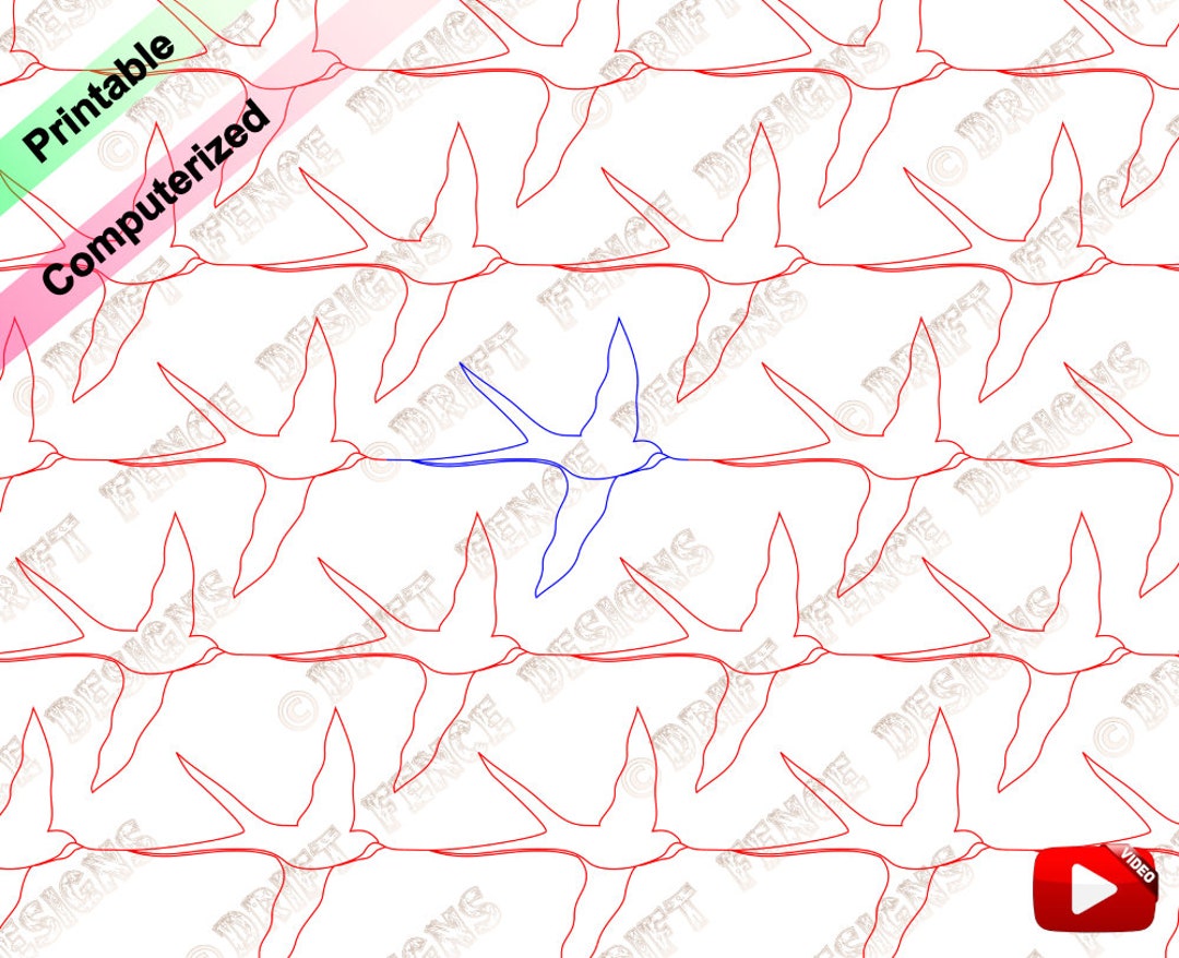 Swallows Continuous Line, Edge to Edge Pantograph for Quilting. - Etsy