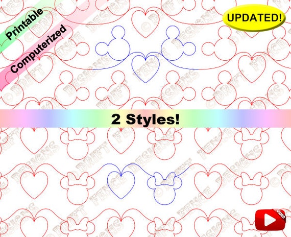 Mouse Ears with hearts continuous line edge to edge | Etsy