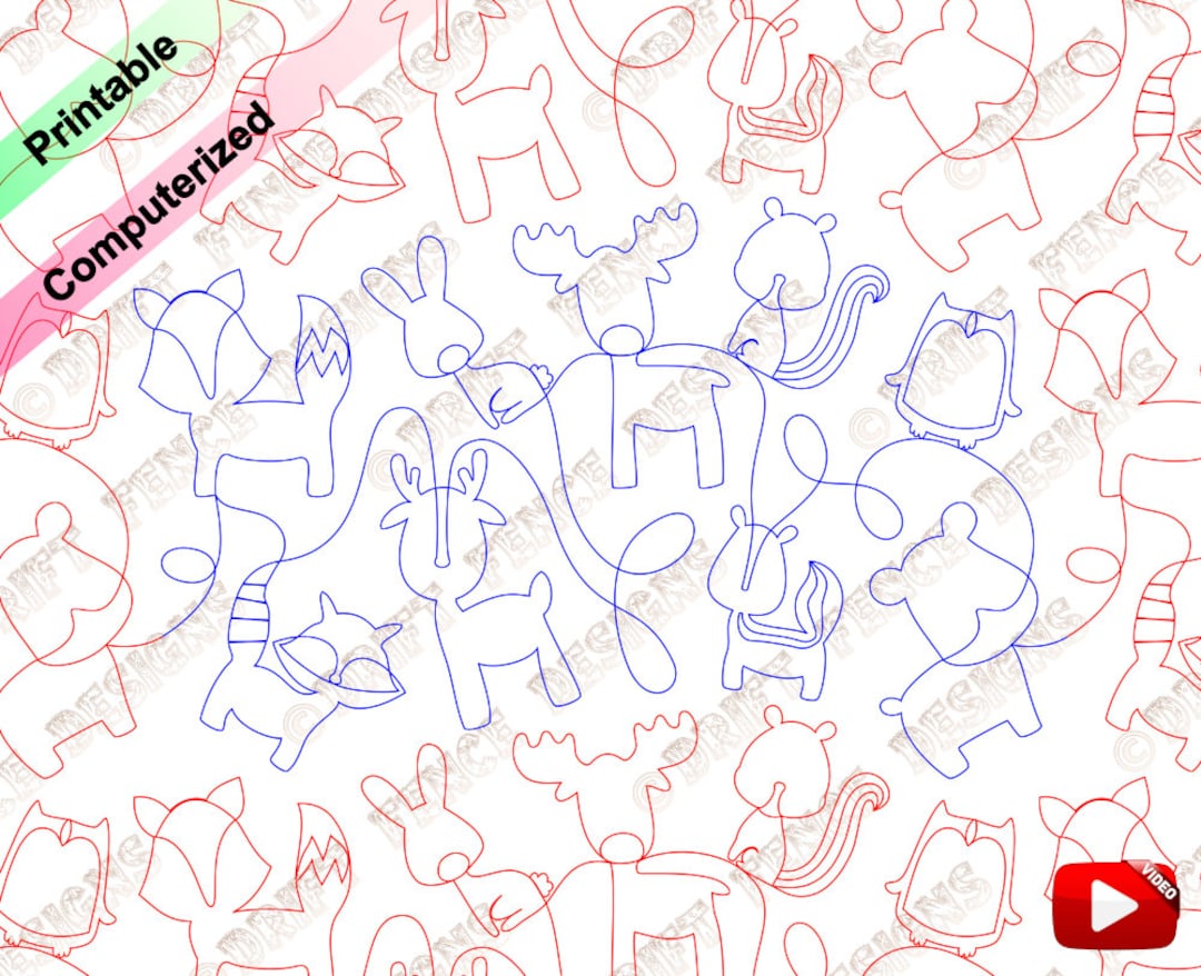 Forest Friends Continuous Line, Edge to Edge Pantograph for Quilting ...