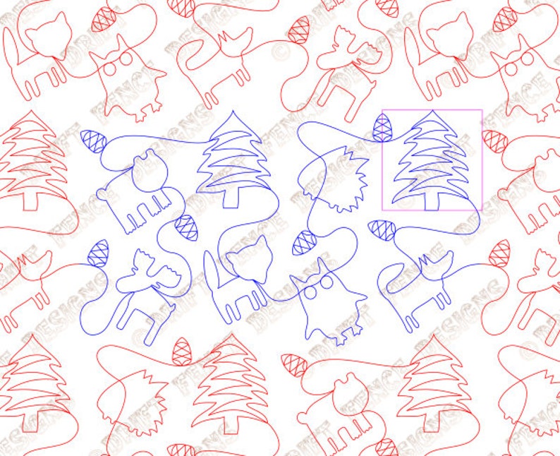 Woodland Animals Continuous Line, Edge to Edge Pantograph for Quilting ...