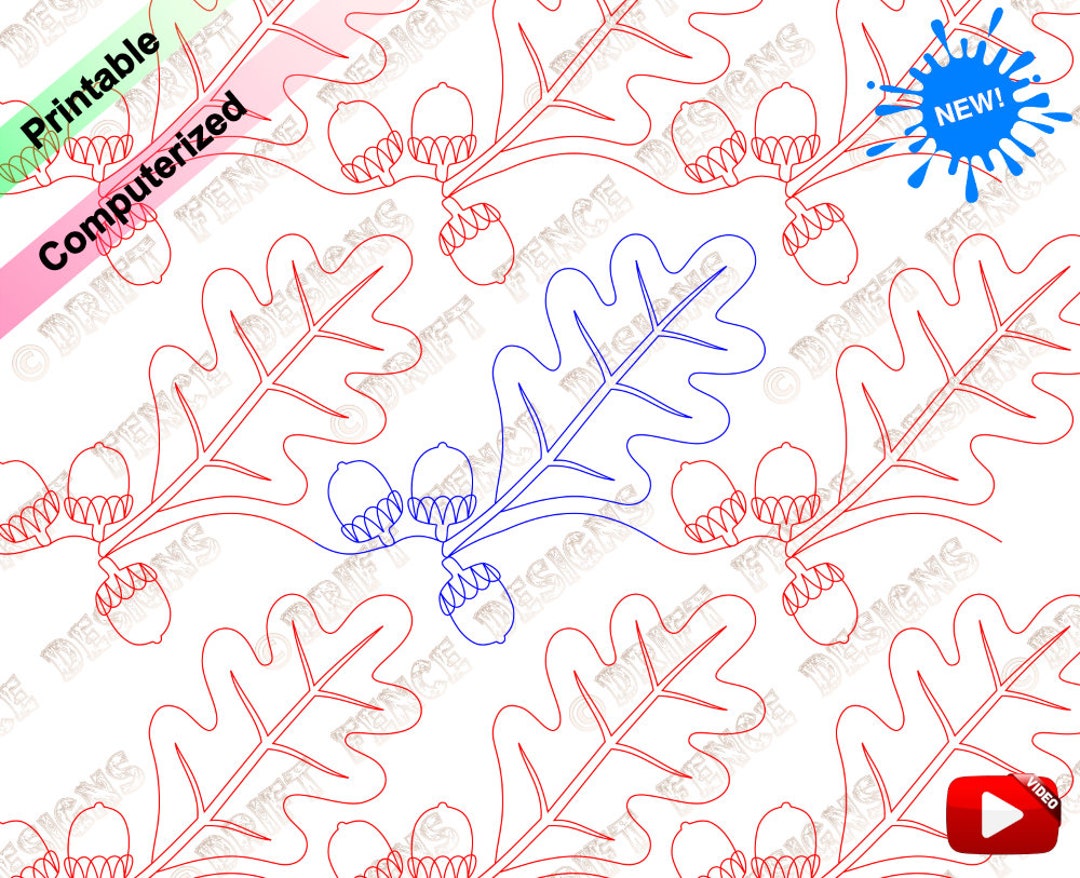 Acorns and Oak Leaf Continous Line Edge to Edge Pantograph - Etsy