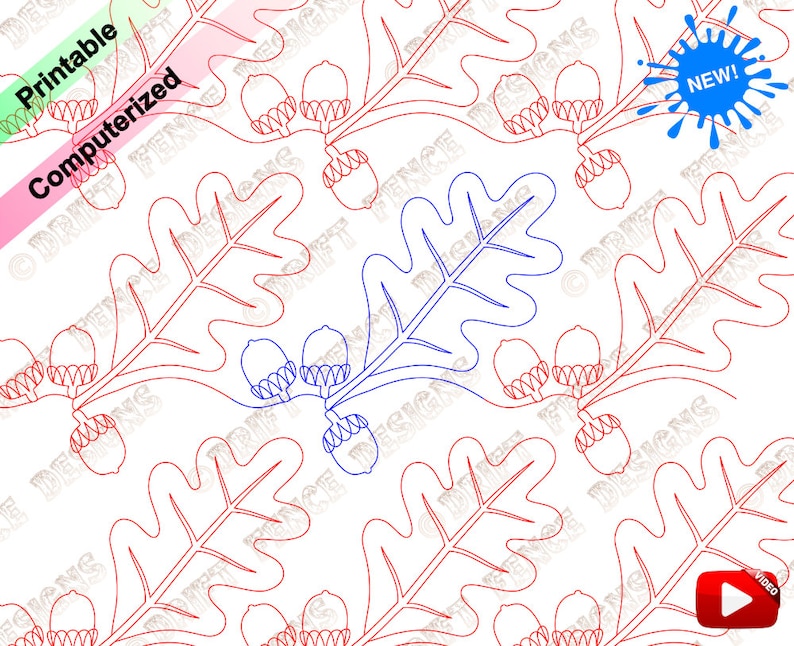 Acorns and Oak Leaf Continous Line Edge to Edge Pantograph - Etsy