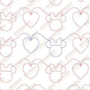 Mouse Ears With Hearts Continuous Line, Edge to Edge Pantograph for ...