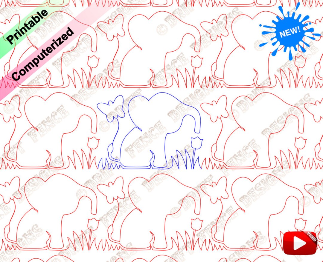 Elephant and Butterfly in a Continuous Line, Edge to Edge Pantograph ...