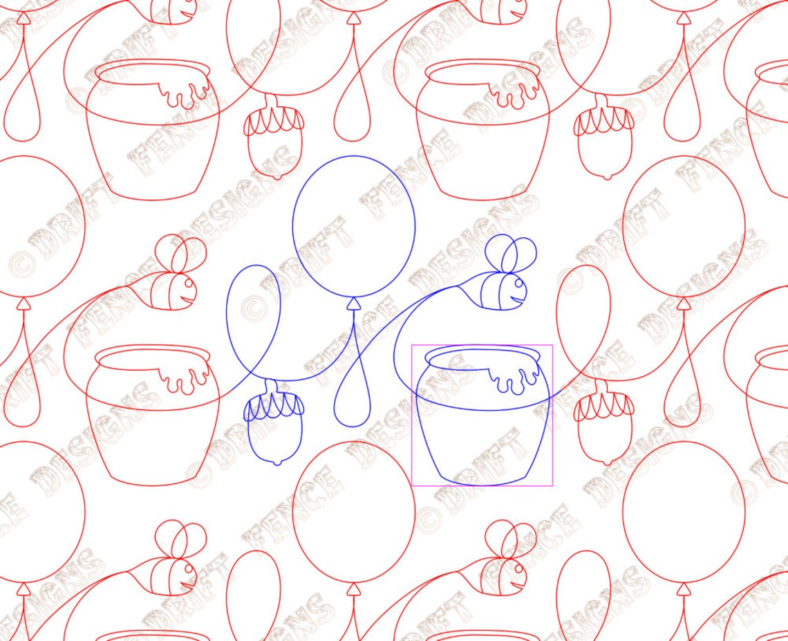 Acorn, Balloon, Bee, and Honey Continous Line, Edge to Edge Pantograph ...