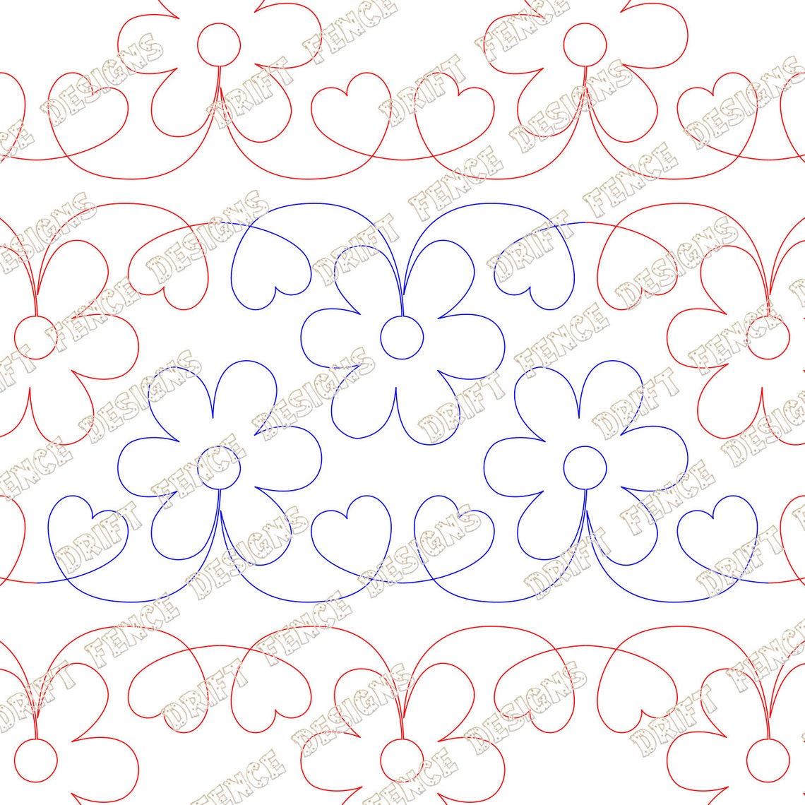 Daisy and Heart Continuous Line, Edge to Edge Pantograph for Quilting ...