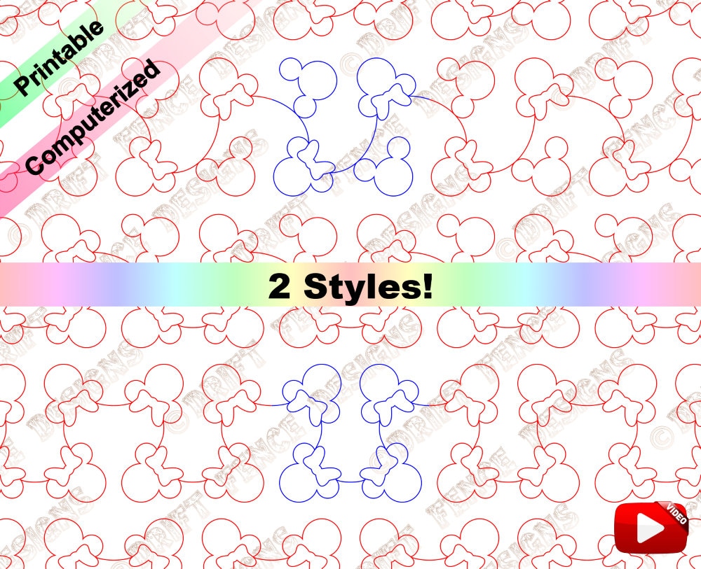 Mouse Ears With Bows Continuous Line, Edge to Edge Pantograph for ...