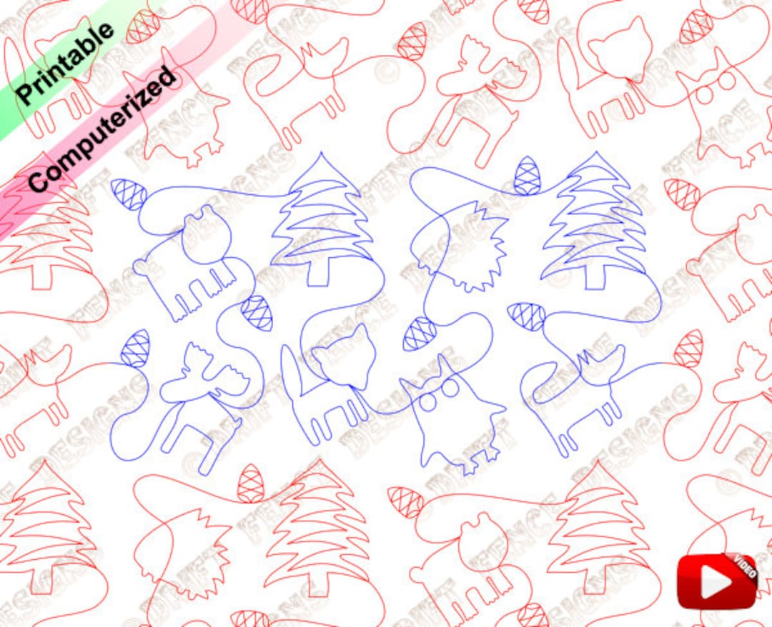 Woodland Animals Continuous Line, Edge to Edge Pantograph for Quilting ...