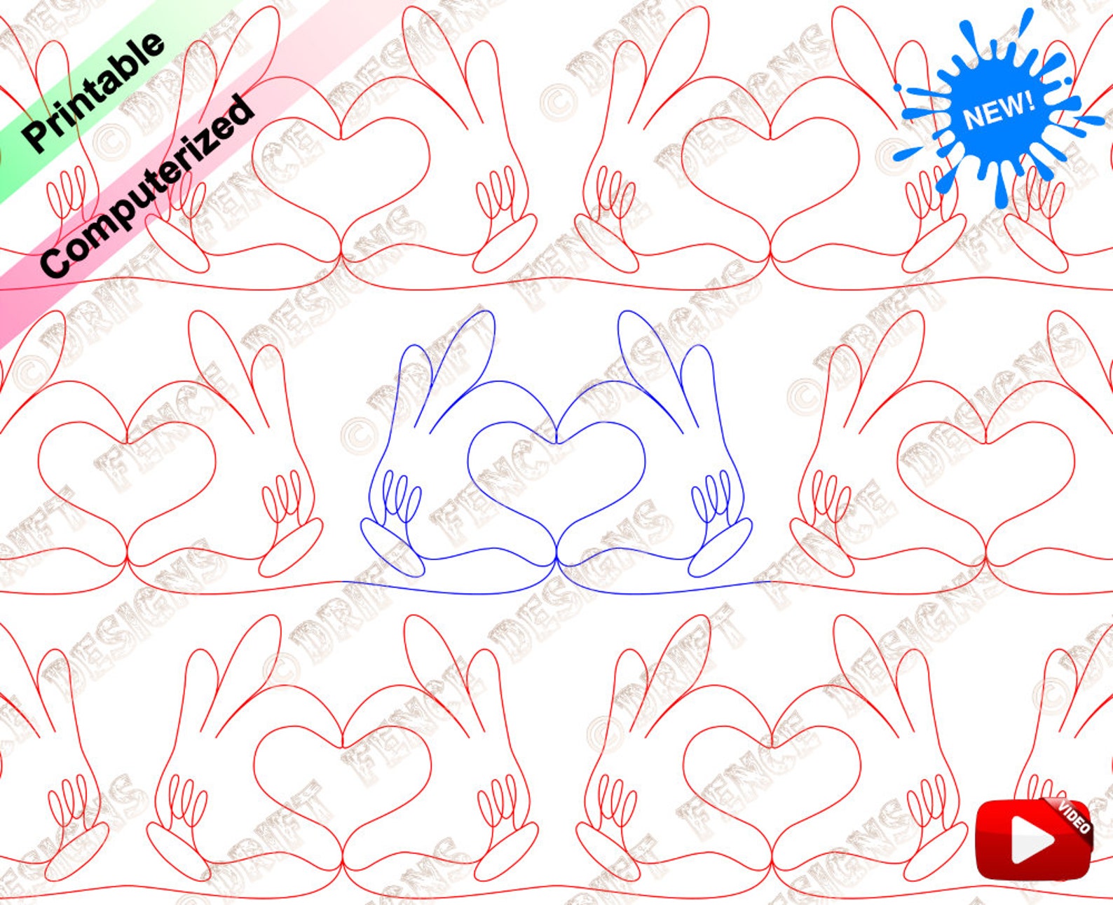 Cartoon Heart Hands Continuous Line Edge to Edge Pantograph | Etsy