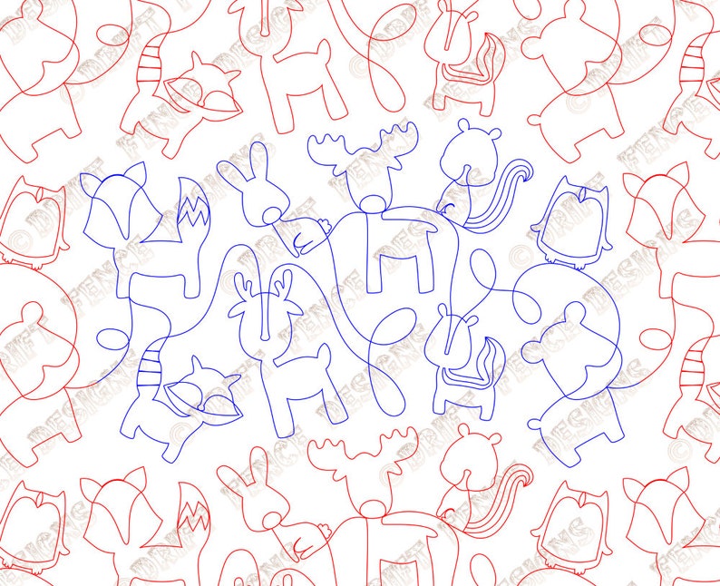 Forest Friends Continuous Line, Edge to Edge Pantograph for Quilting ...