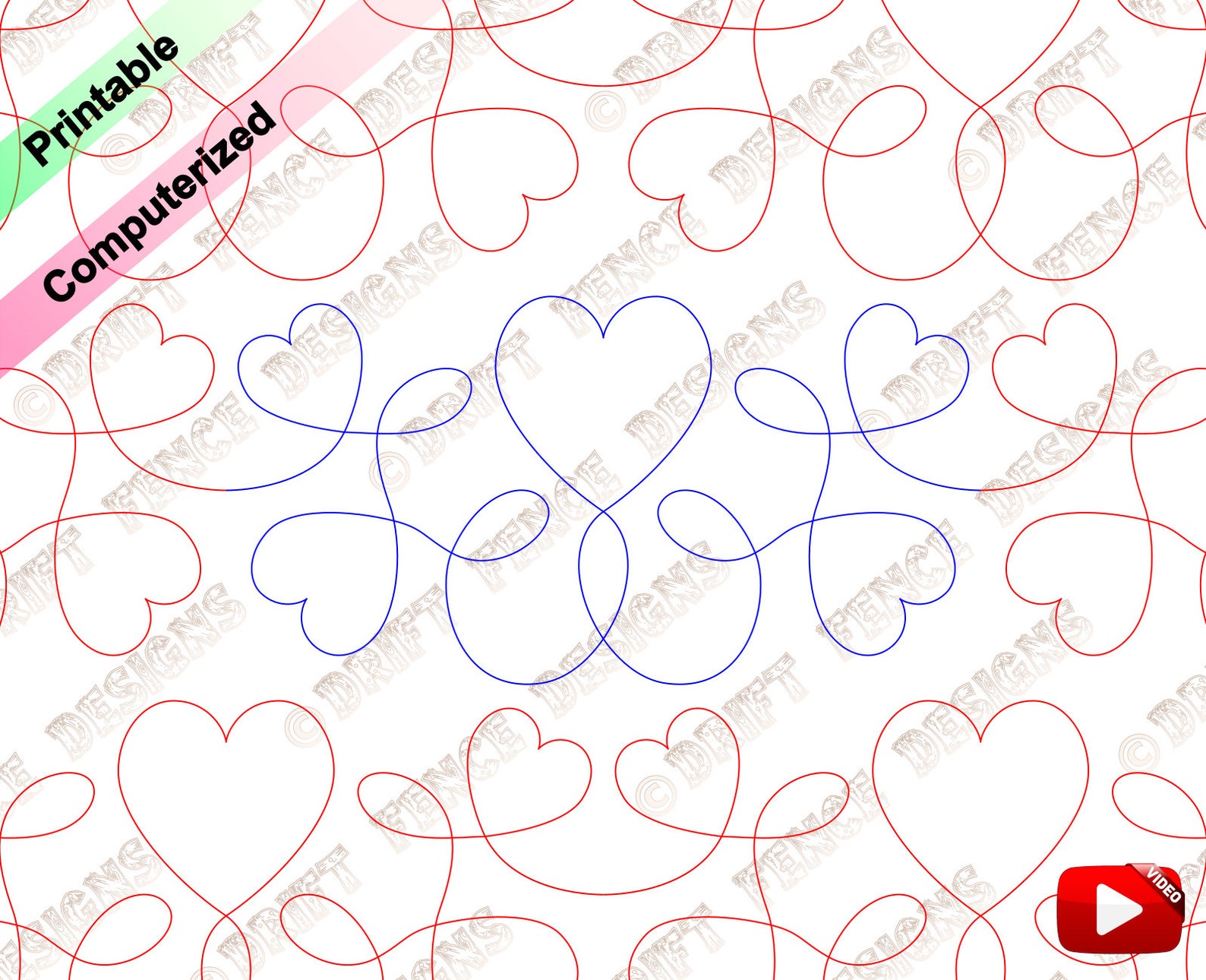 Hearts Loops Continous Line, Edge to Edge Pantograph for Quilting. - Etsy