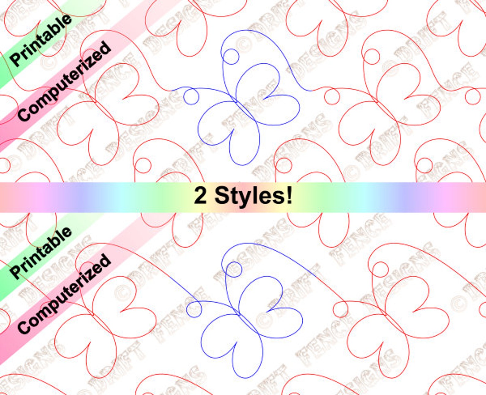 Butterfly continuous line edge to edge pantograph for | Etsy