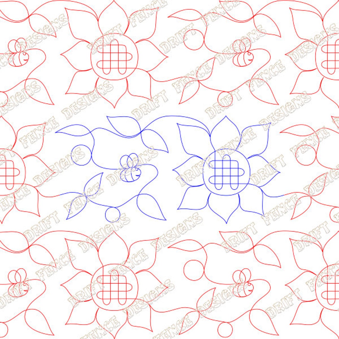 Bee and Sunflower Continuous Line, Edge to Edge Pantograph for Quilting ...