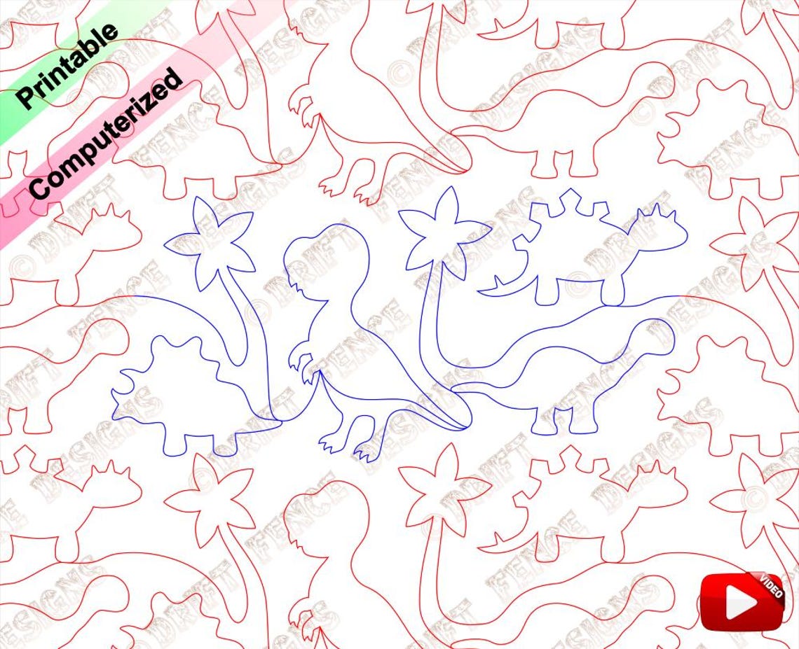 Dino Delight. A Continuous Line, Edge to Edge Pantograph of Dinosaurs ...