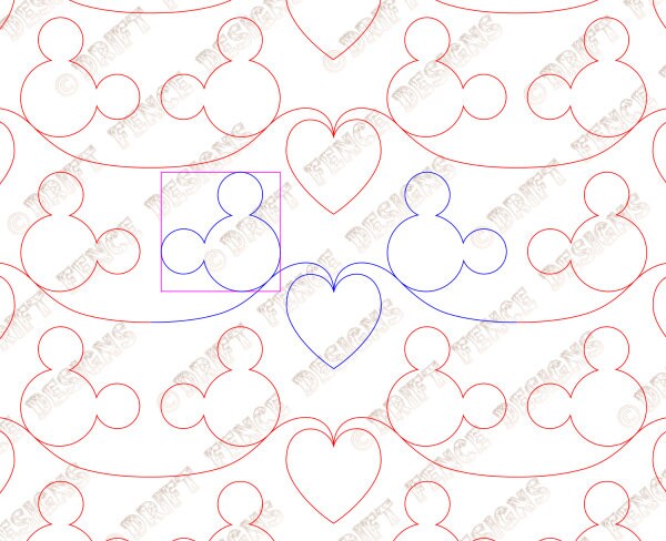 Mouse Ears With Hearts Continuous Line, Edge to Edge Pantograph for ...