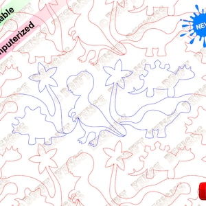 Dino Delight. A Continuous Line, Edge to Edge Pantograph of Dinosaurs for Quilting. - Etsy