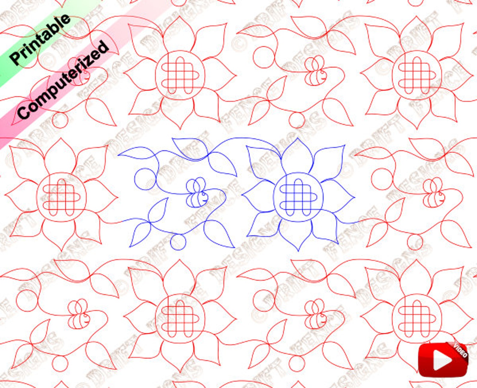 Bee and Sunflower Continuous Line, Edge to Edge Pantograph for Quilting. - Etsy