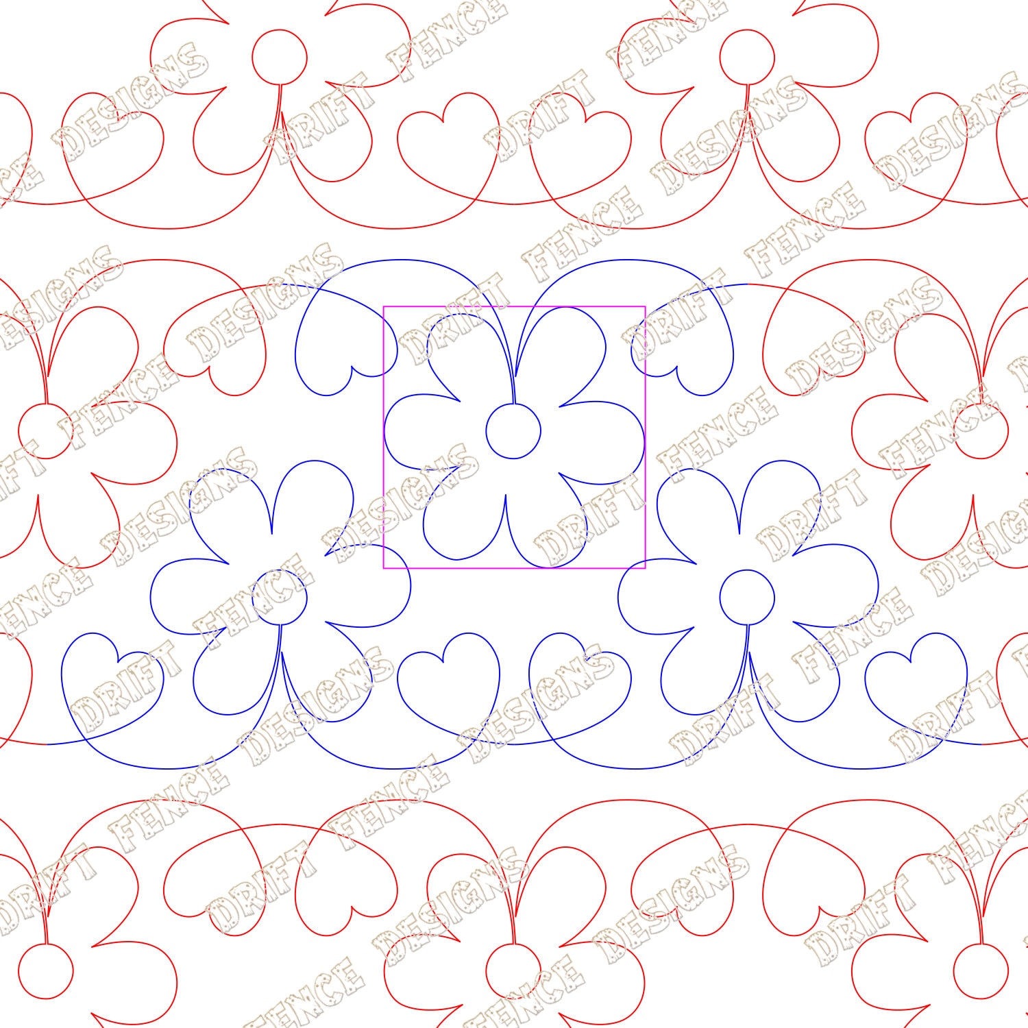 Daisy and Heart Continuous Line, Edge to Edge Pantograph for Quilting ...