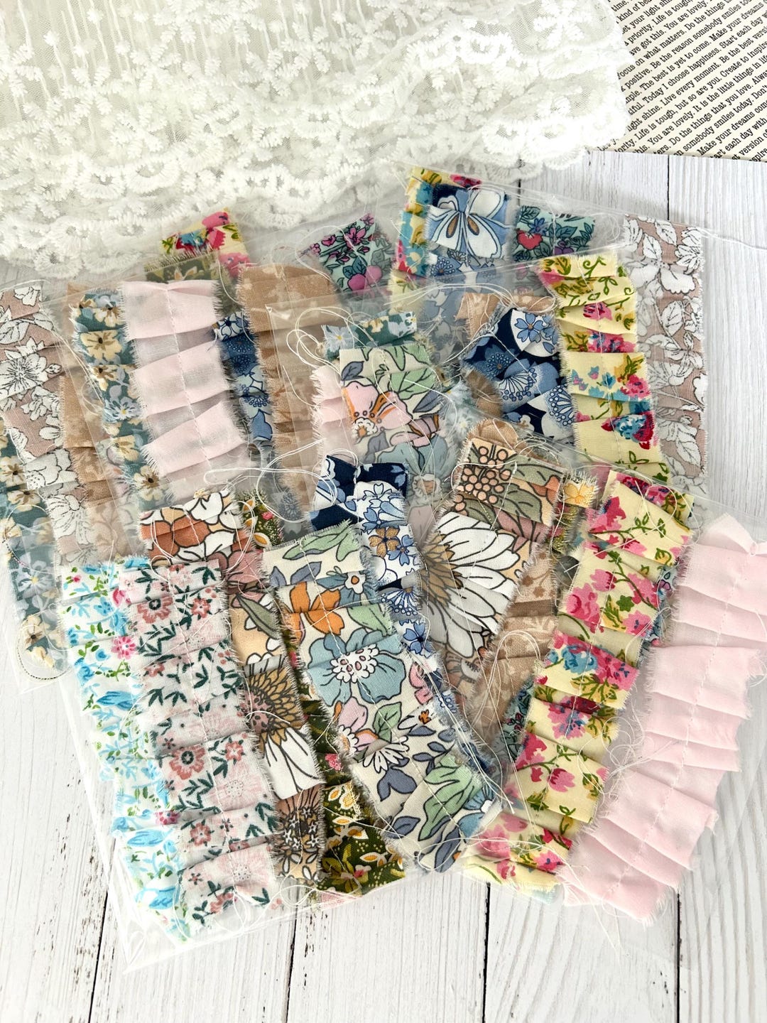 6 Pieces Handmade Fabric Ruffles - Mix Pack/junk Journal/fabric ...