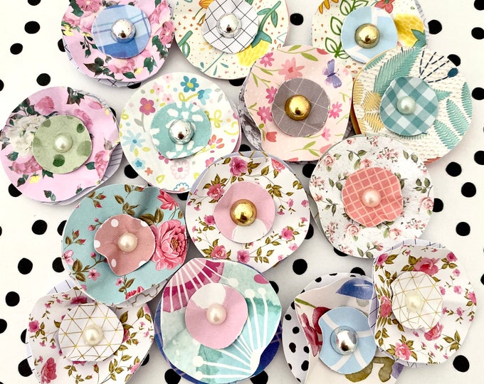 Handmade Paper Layered Flower Shape Embellishments 6 Pcs - Etsy