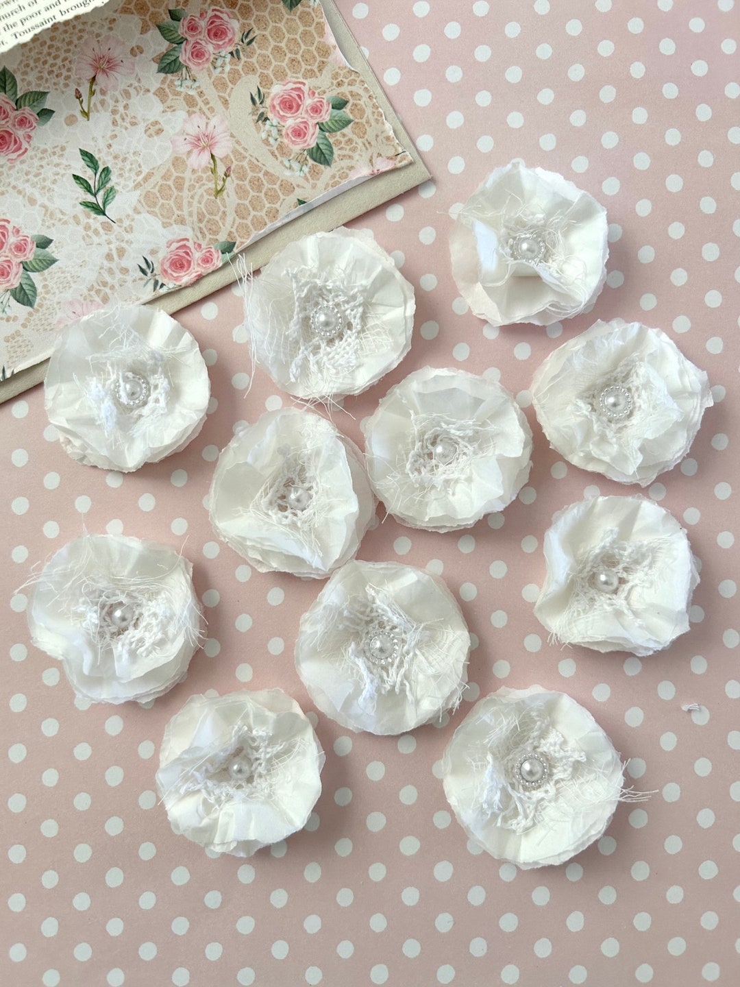 Handmade Ruffled Flowers - Pk of 6/embellishments/diy Craft/papercraft ...
