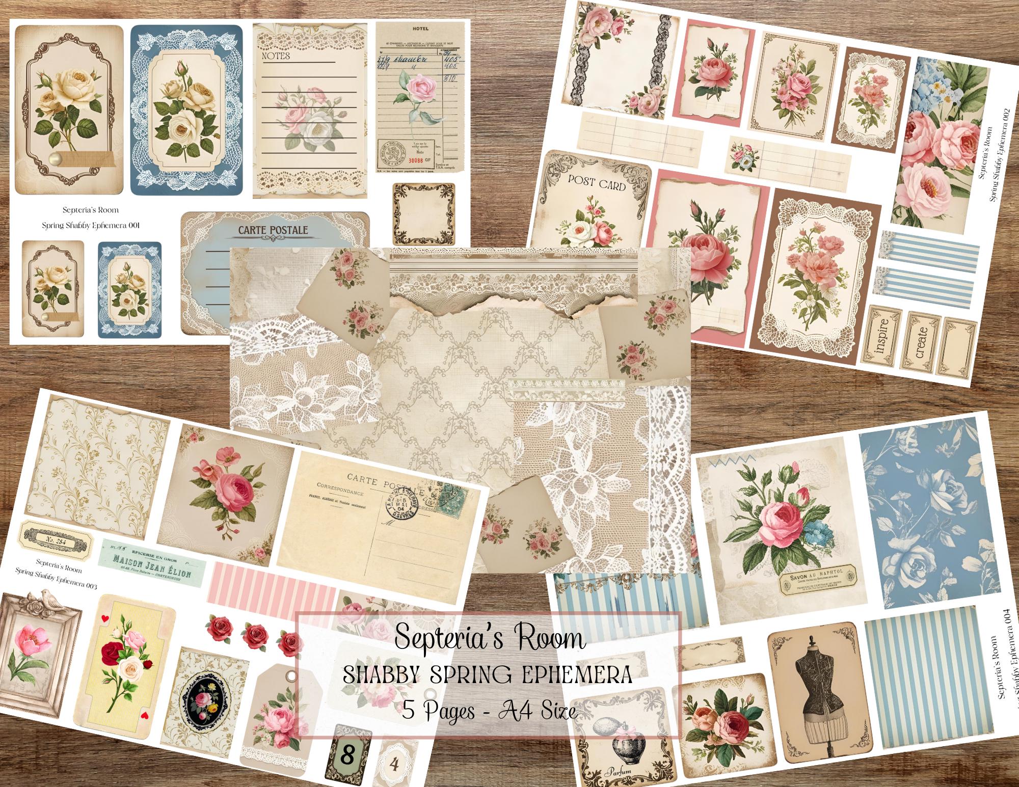 A4 Size Shabby Spring Ephemera - 5 Pages - Shabby, Papercraft, Vintage ...