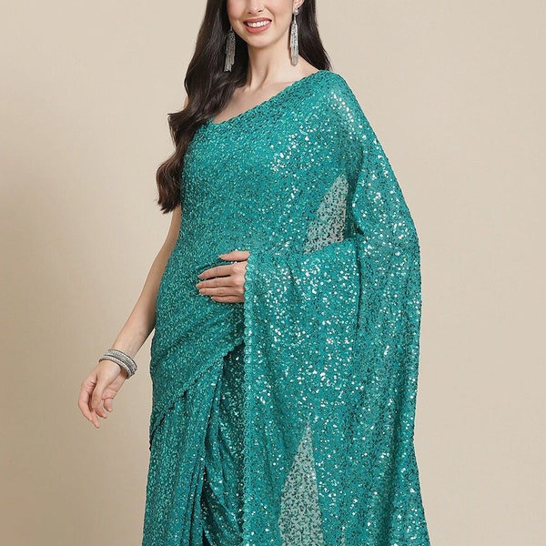 Turquoise Blue Saree - Etsy