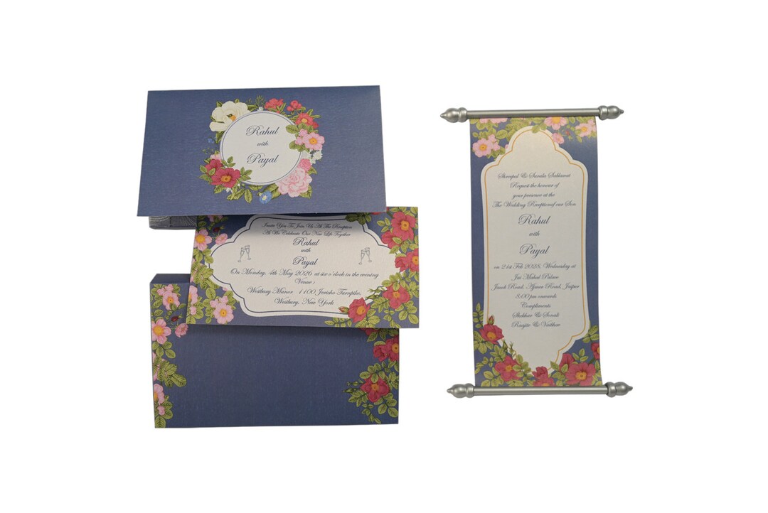 Blue Color, Shimmery Finish Paper, Scroll Invitations, Small Size ...