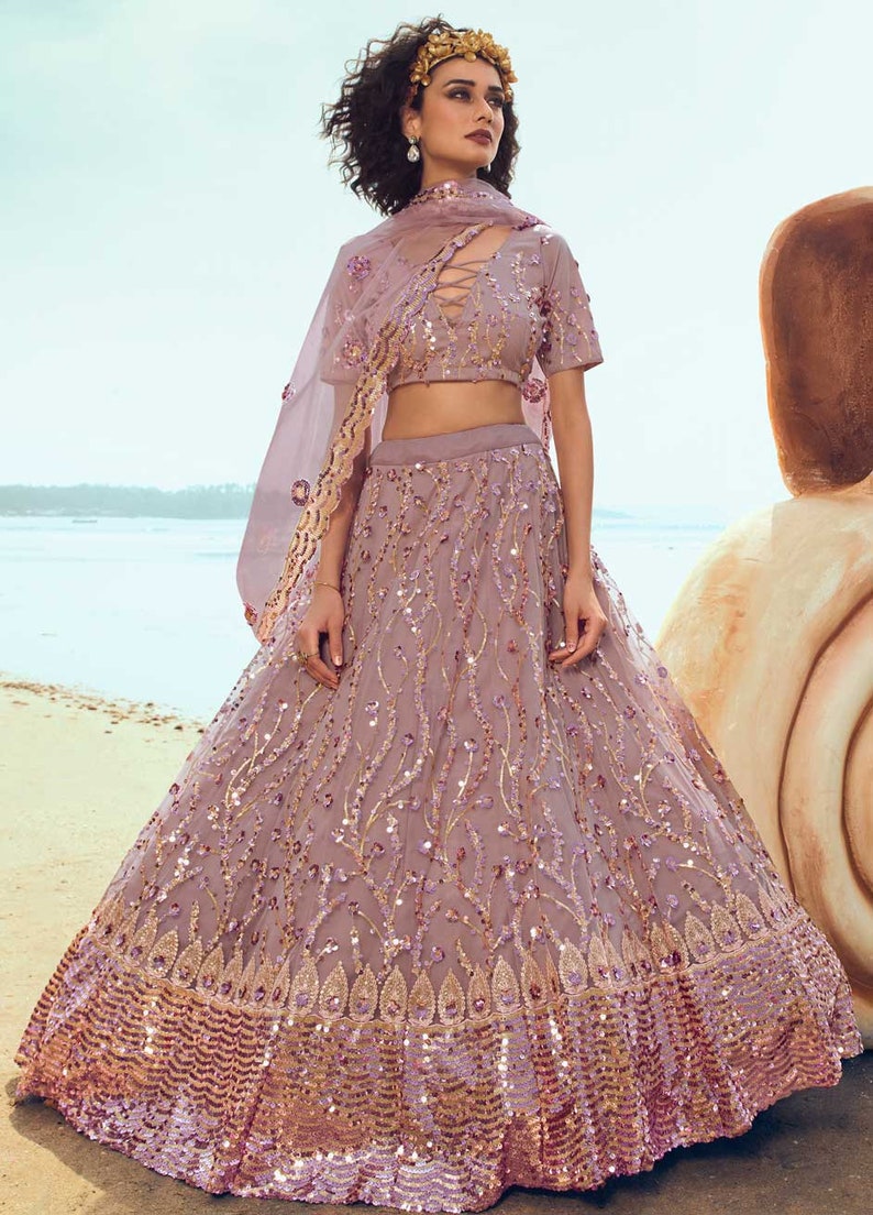 Net Wedding Lehenga in Purple and Violet With Thread Work - Etsy