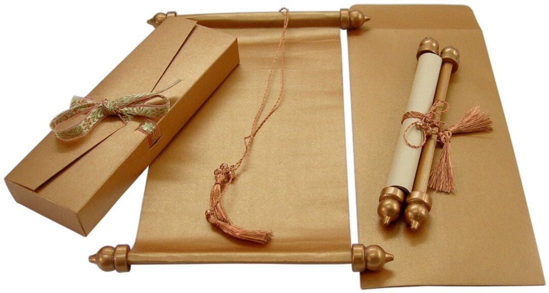 Elegance Handmade Custom Design Cards, Real Gold Scroll Invitation ...