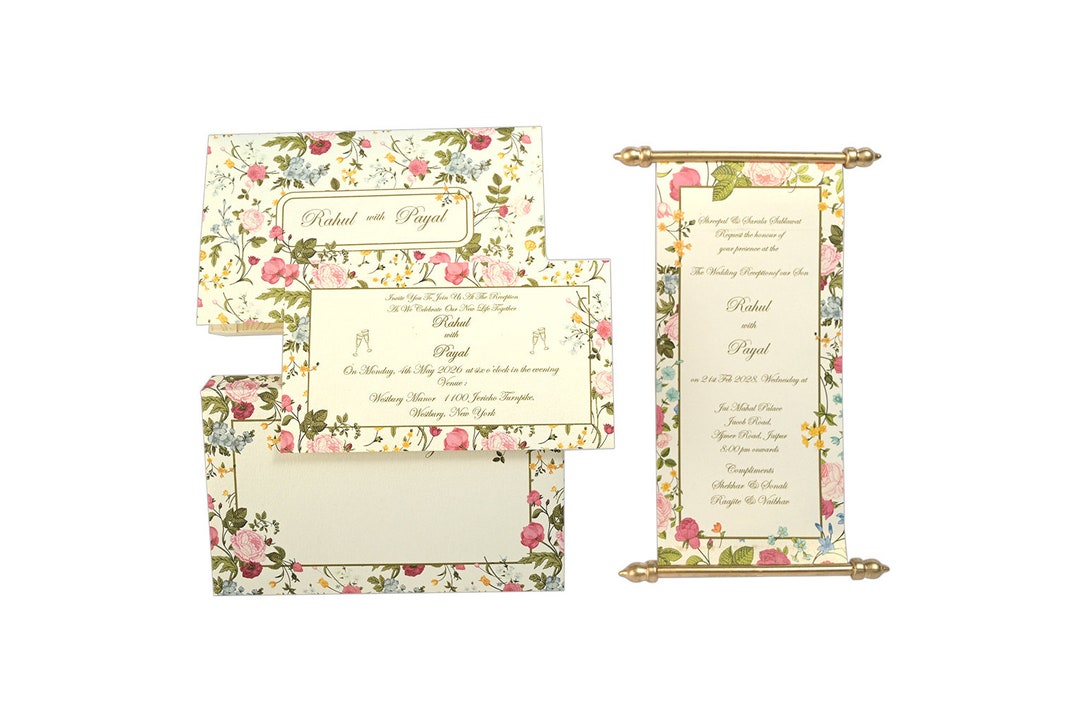 Cream Color, Shimmery Finish Paper, Scroll Invitations, Small Size ...