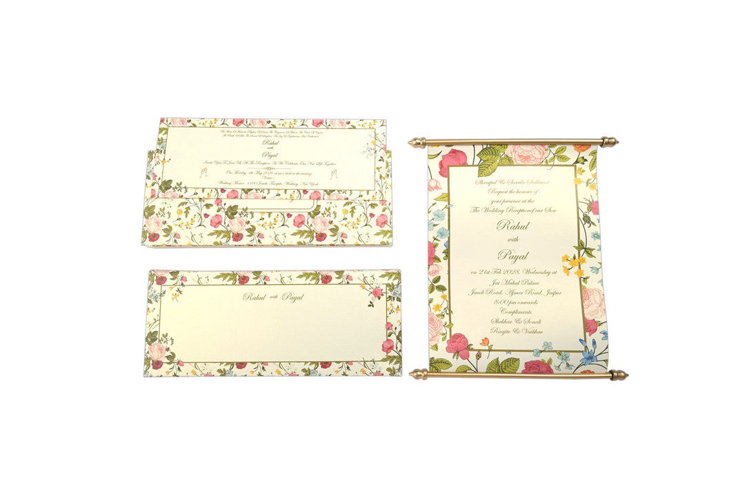 Cream Color, Shimmery Finish Paper, Scroll Invitations, Small Size ...