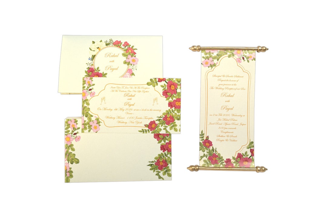 Cream Color, Shimmery Finish Paper, Scroll Invitations, Small Size ...