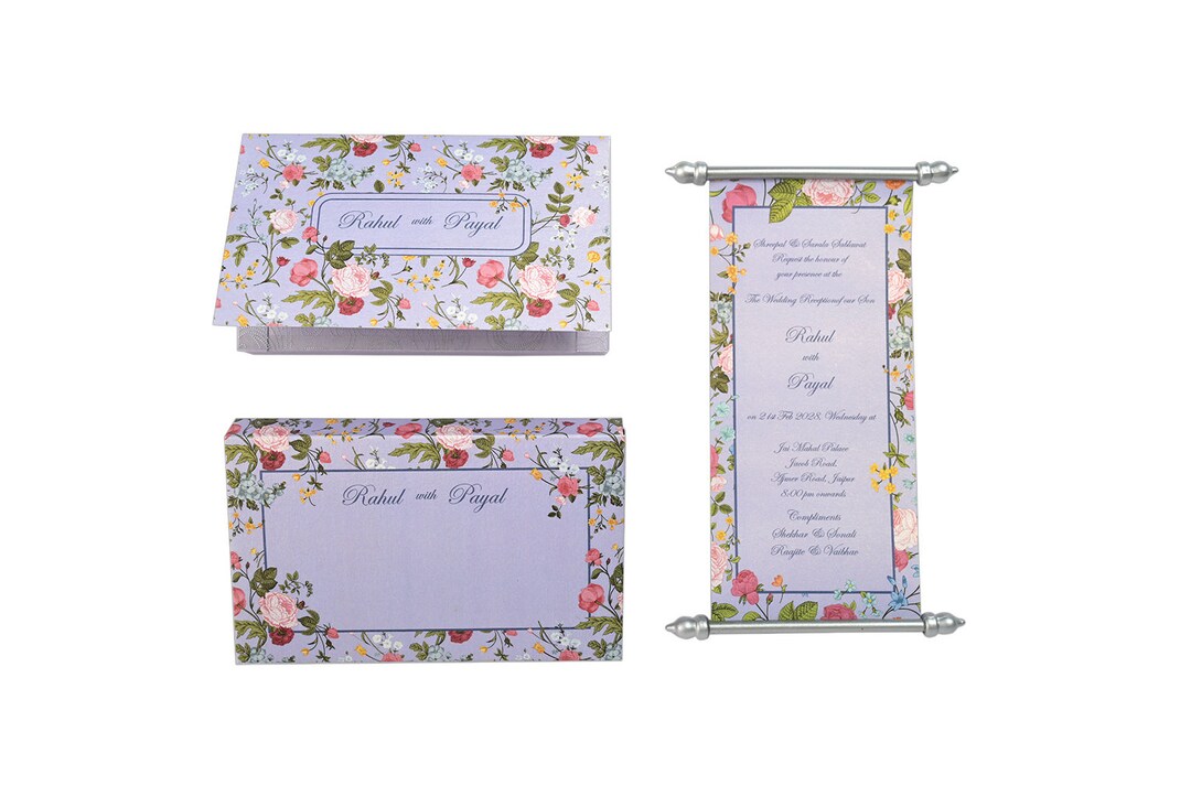 Blue Color, Shimmery Finish Paper, Scroll Invitations, Small Size ...