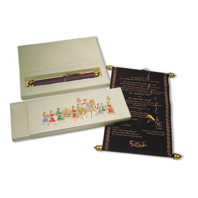 Wedding Invitation With Box Scrolls Card Handmade Fabric | Etsy