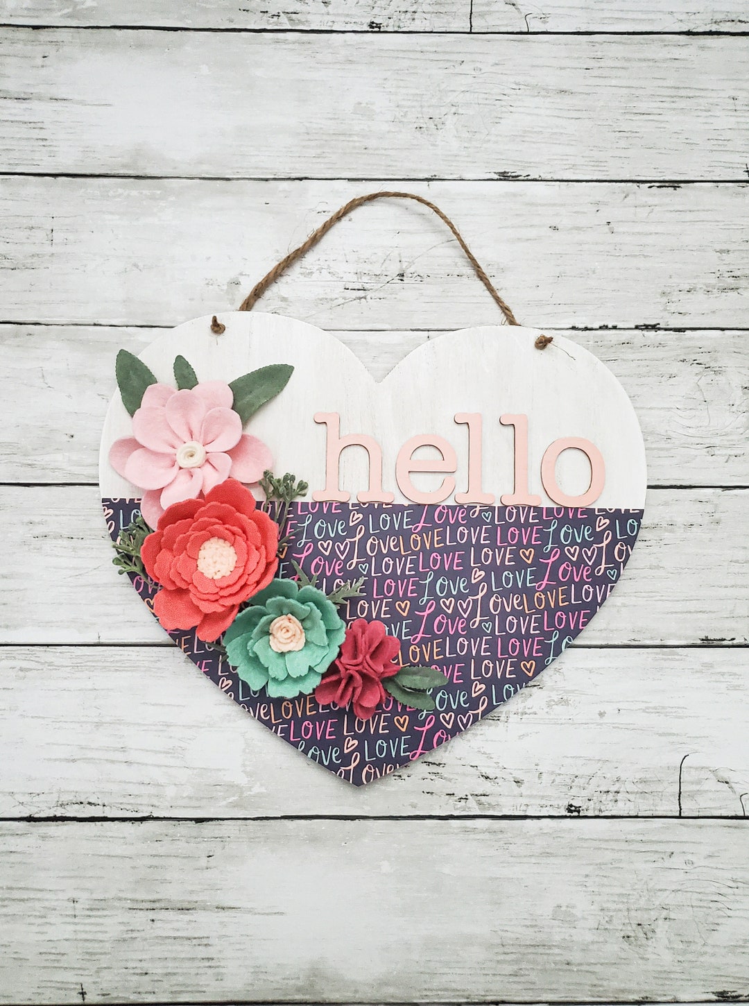 Hello and Welcome Heart Sign, Heart Shape Wall Decor, Valentine's Day ...