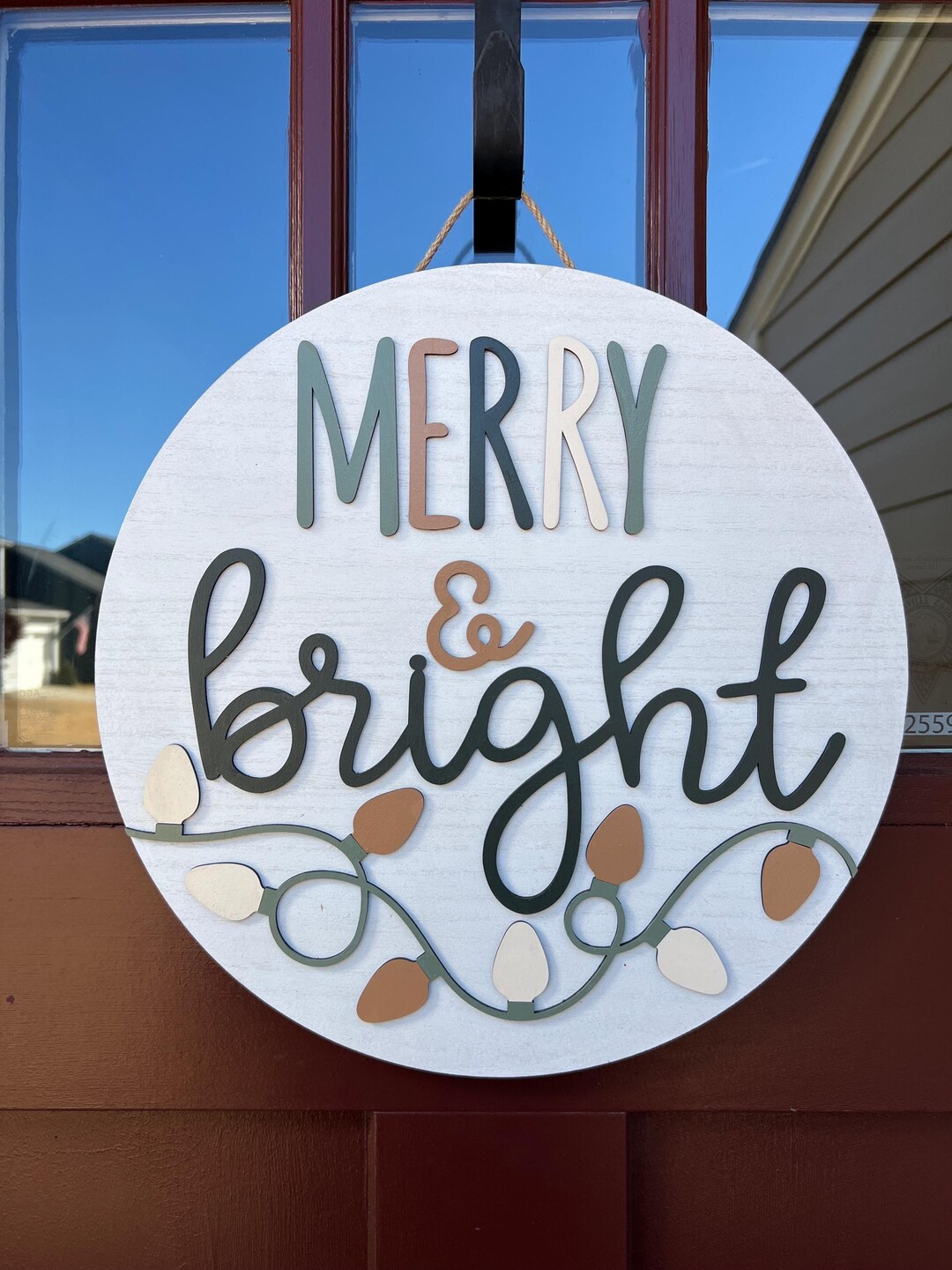 Merry and Bright Door Sign, Christmas Round, Wreath - Etsy