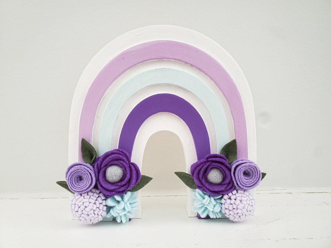 Handmade Wooden Rainbow Shelf Sitter With Felt Flowers - Etsy